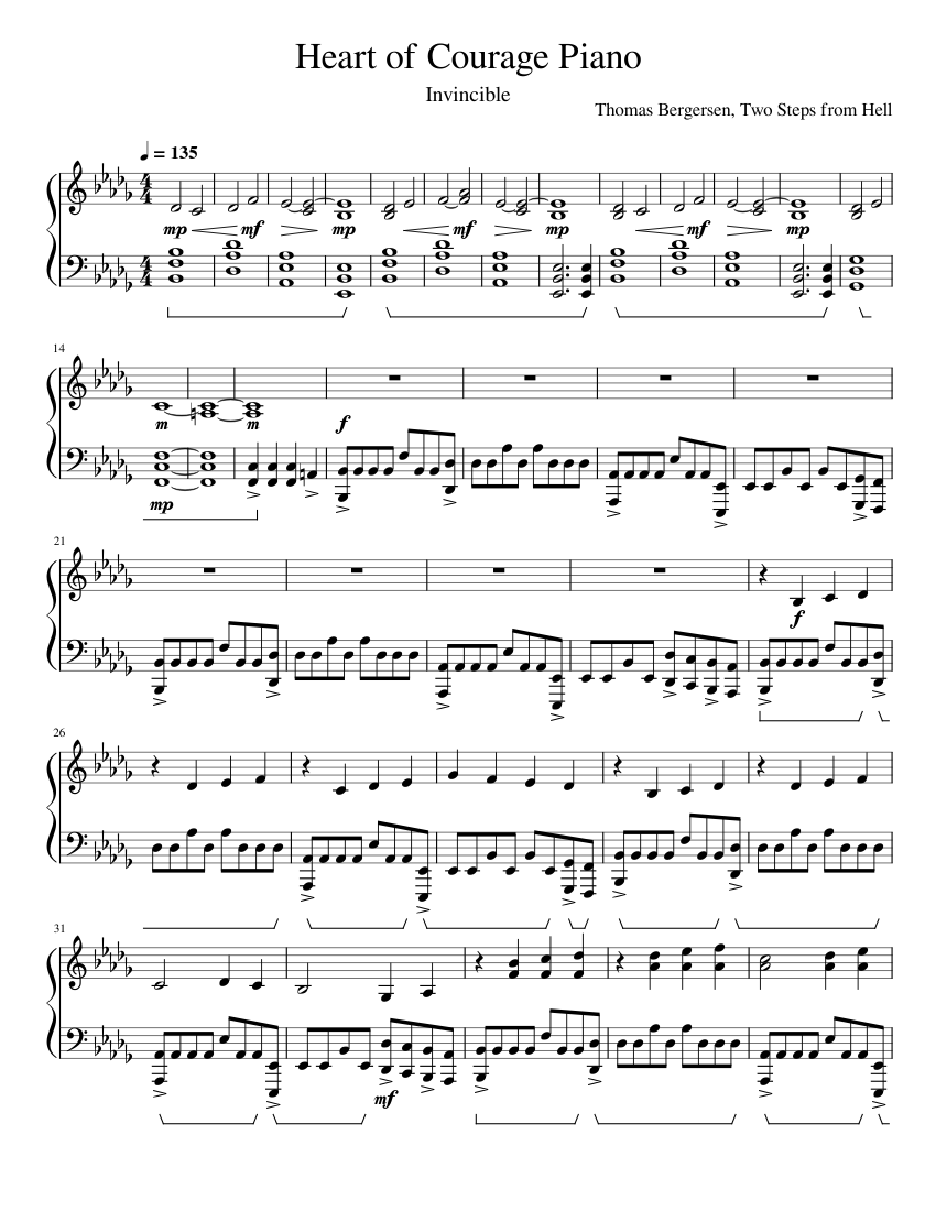 Heart of Courage Piano - Two Steps from Hell Sheet Music for Piano ...