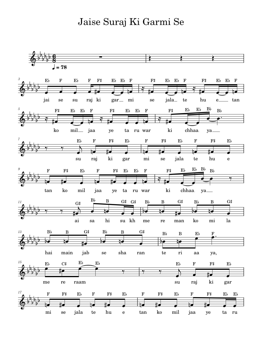 Jaise Suraj Ki Garmi Se – Sharma Bandhu Sheet Music for Piano (Solo ...