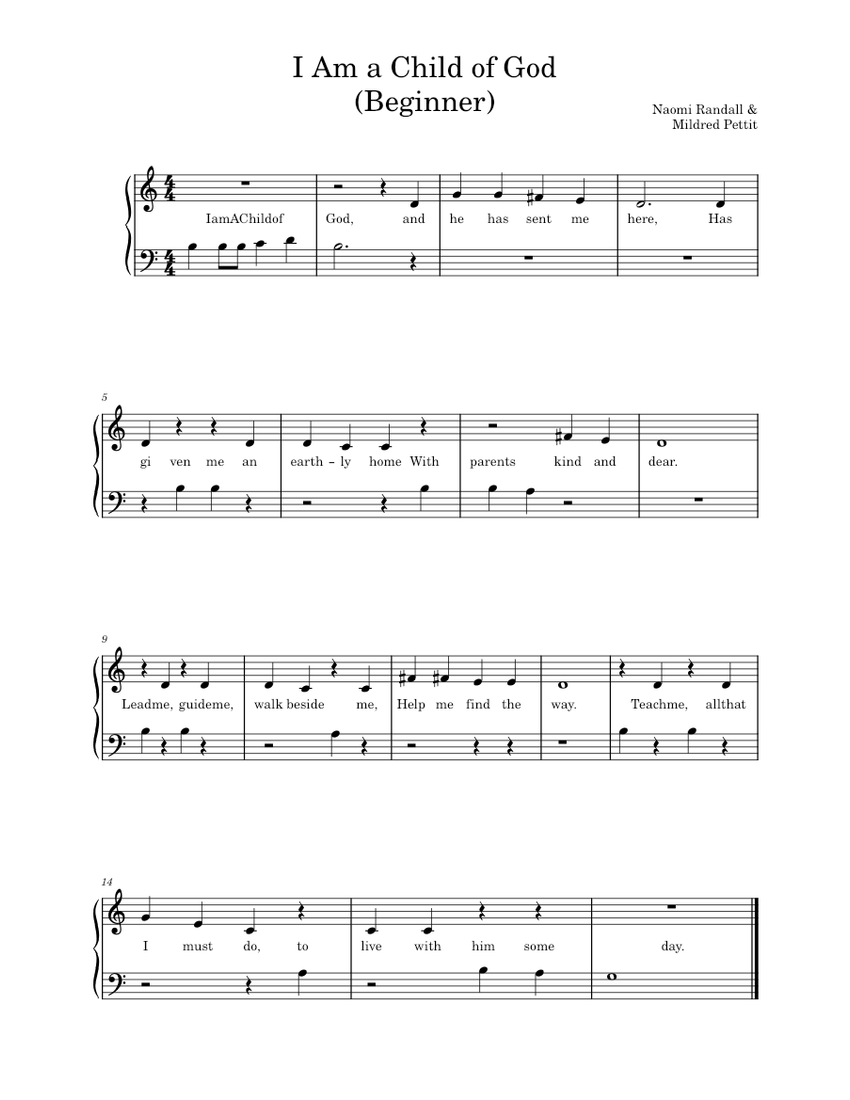 I_Am_a_Child_of_God_(Beginner) Sheet Music for Piano (Solo) easy ...
