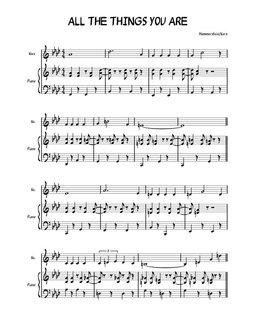 ALL THE THINGS YOU ARE Sheet music for Piano, Vocals (Piano-Voice ...