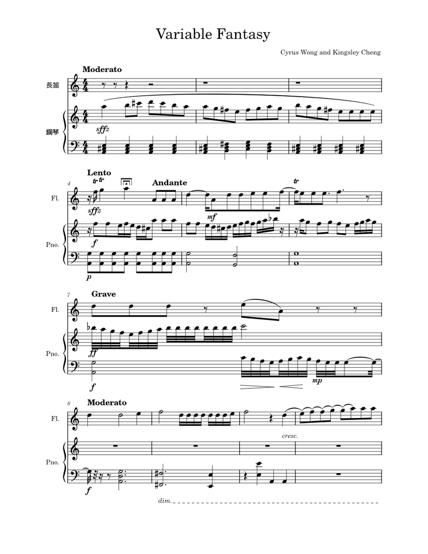 Variable Fantasy-Cyrus Wong and Kingsley Cheng Sheet music for Piano ...