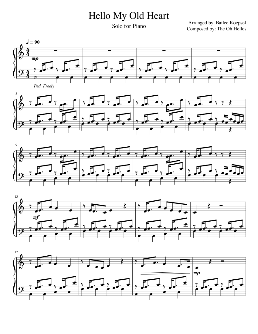 Hello My Old heart – The Oh Hellos Sheet Music for Piano (Solo ...