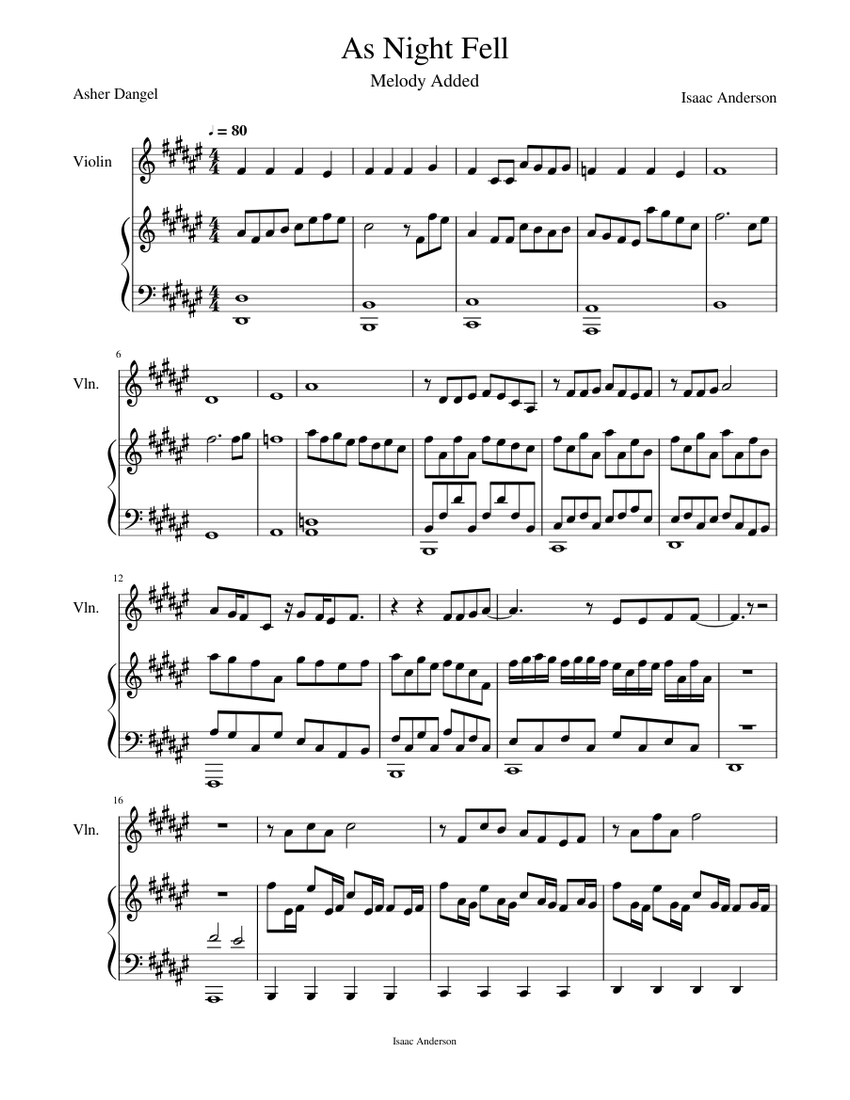 As Night Fell Sheet music for Piano, Violin (Solo) | Musescore.com