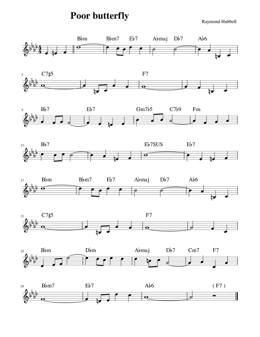 Poor butterfly Sheet Music with Chords for Piano (Solo) Easy ...