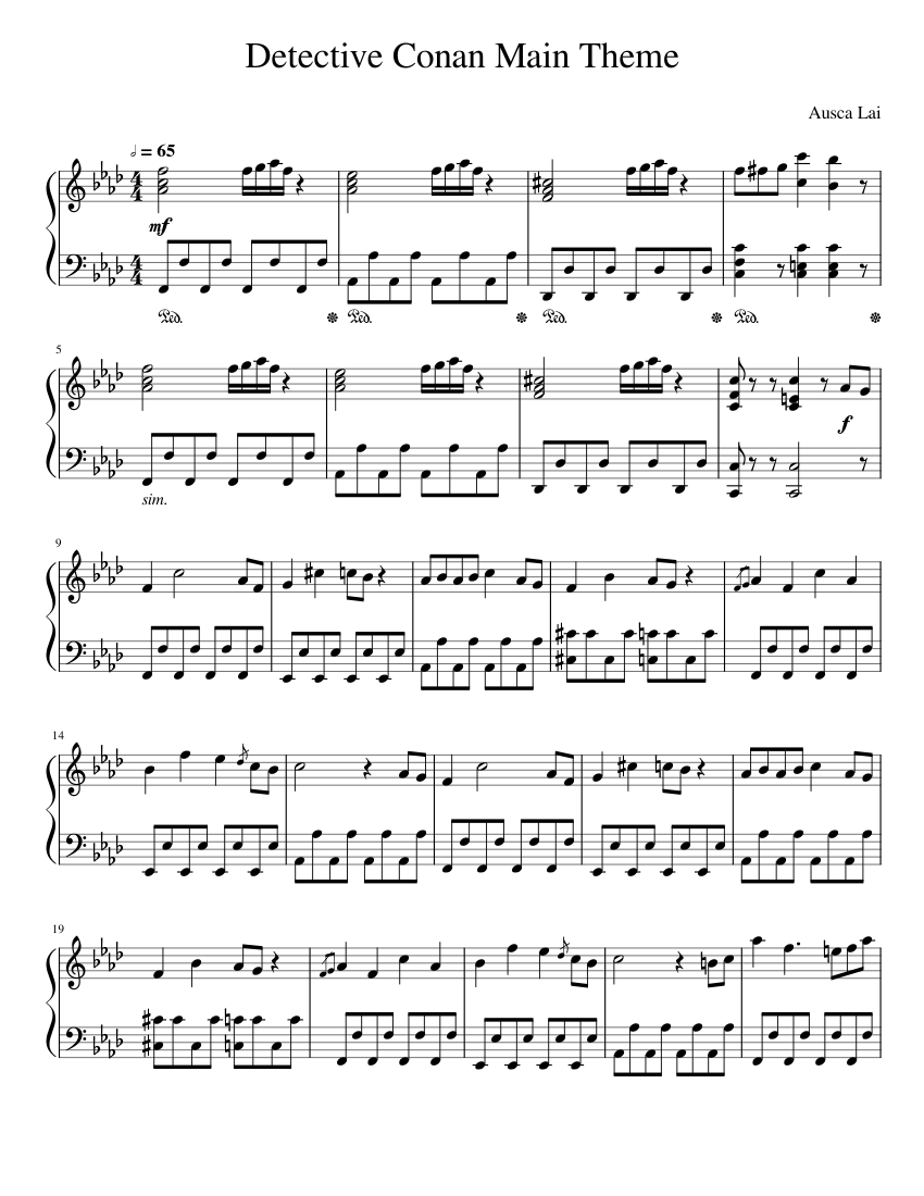 Detective Conan Main Theme (Easy) Sheet Music for Piano (Solo ...