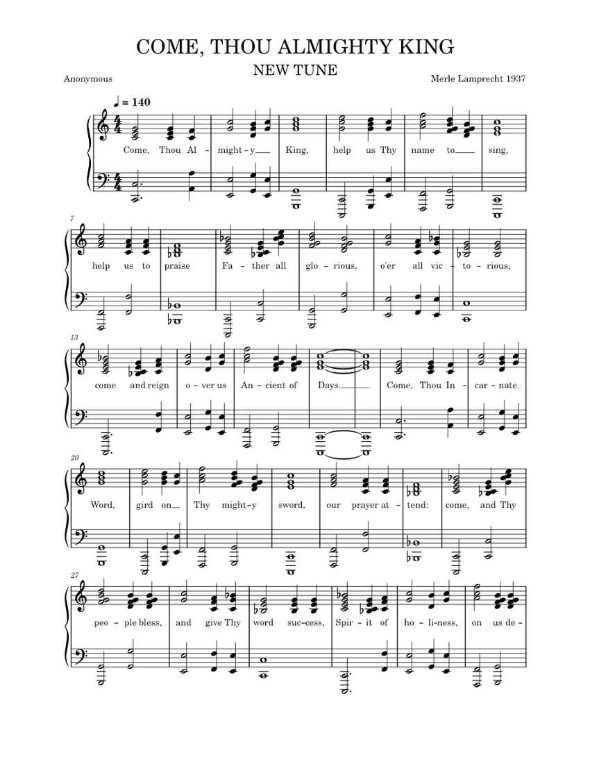 COME, THOU ALMIGHTY KING Sheet music for Piano (Church Choir ...