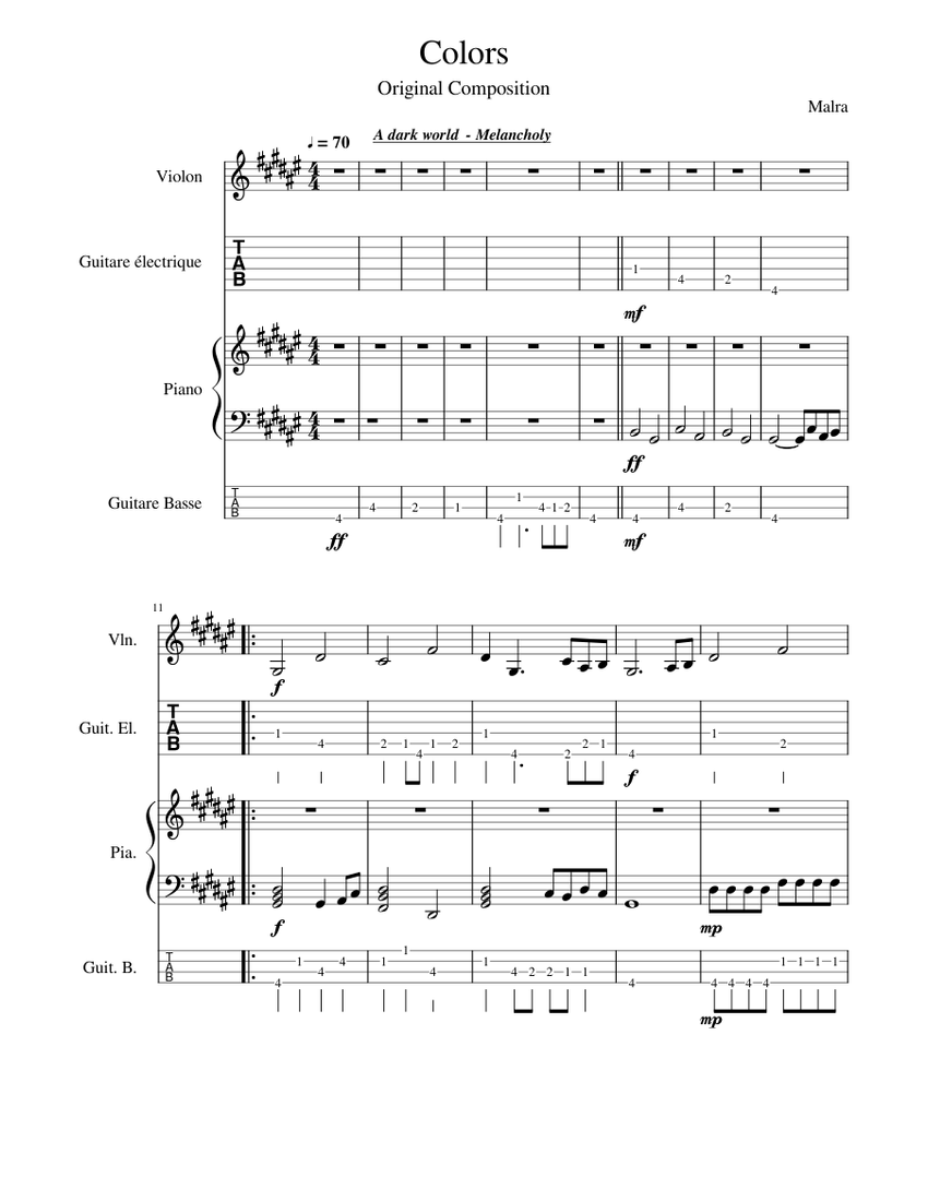 Colors - Tabs version Sheet music for Piano, Violin, Guitar, Bass ...