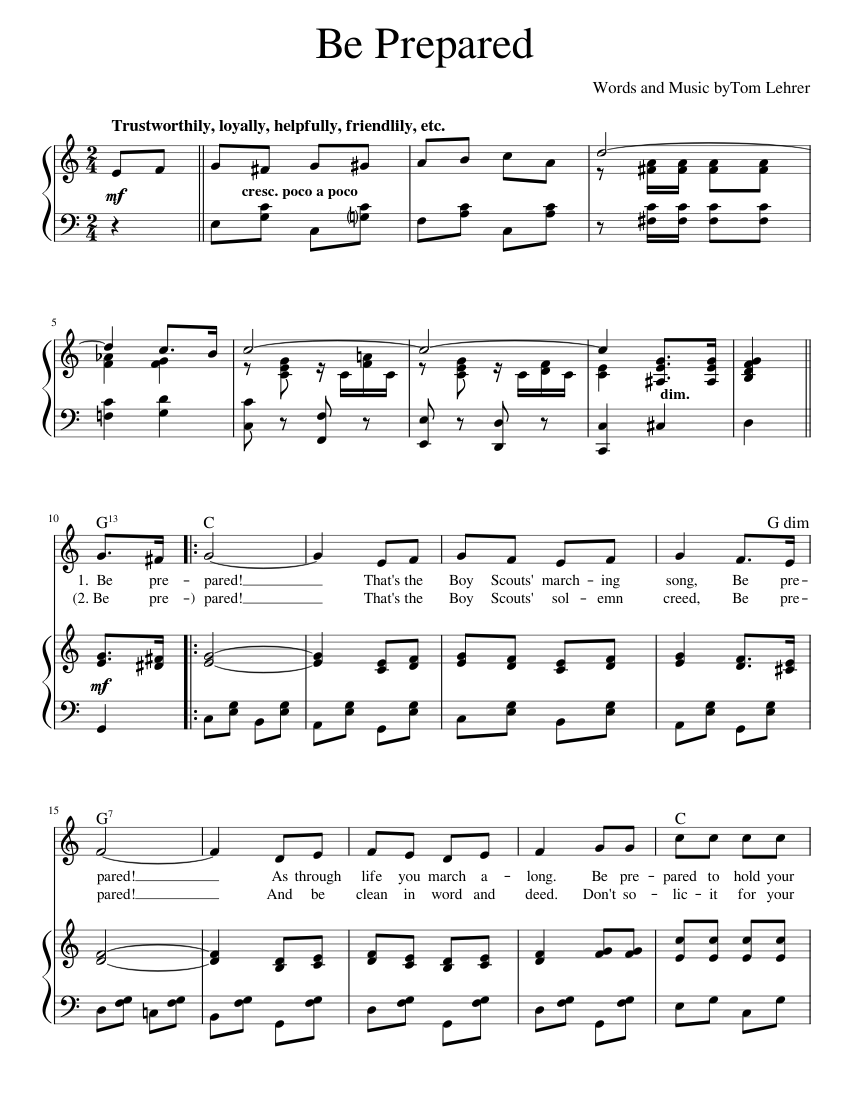 Be Prepared - Tom Lehrer Sheet Music for Piano, Vocals (Piano-Voice ...
