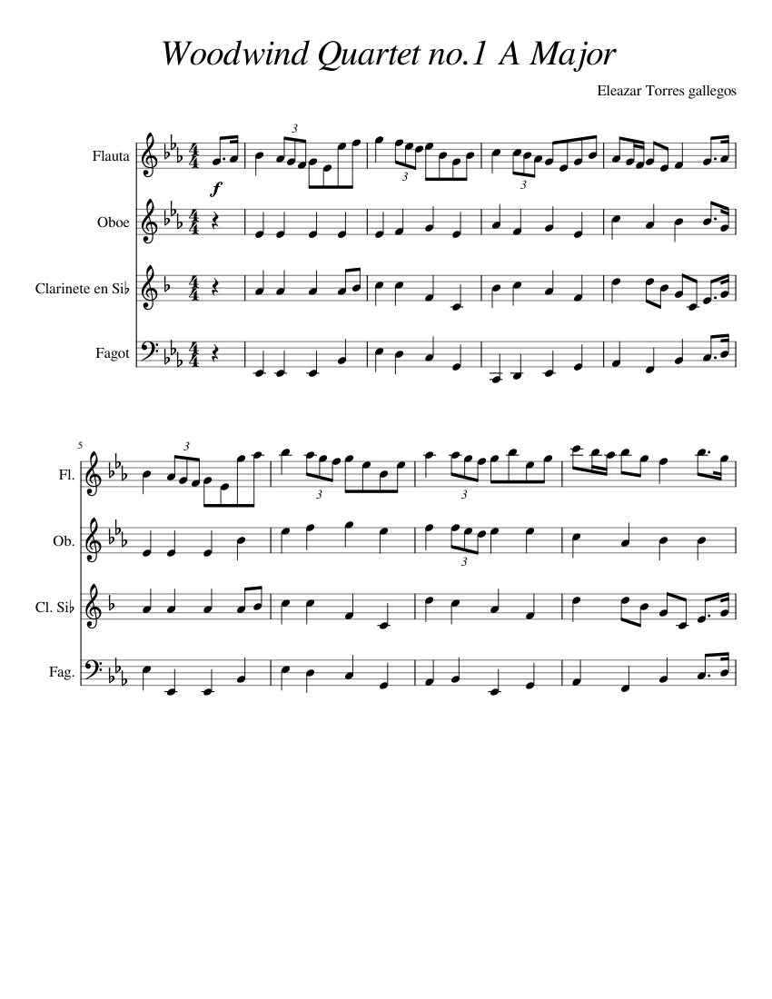 Woodwind_Quartet_No.1_A Flat_Major (Complete) Opus No.3 Sheet music for ...