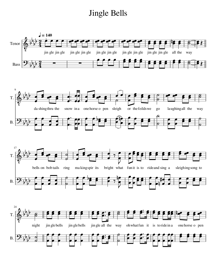 Jingle Bells – James Pierpont Jingle Bells For Mens Quartet Sheet music ...