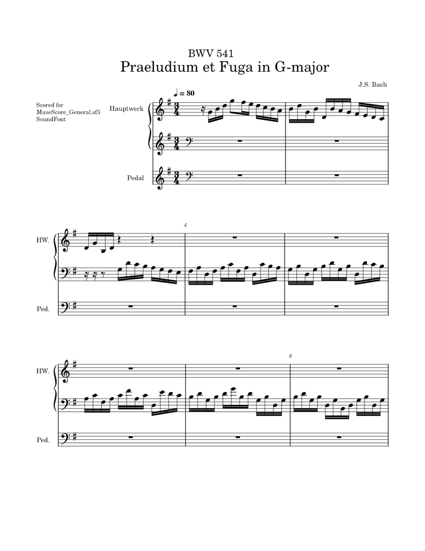 Bach - Prelude in G-major BWV541 Sheet Music for Piano (Solo ...