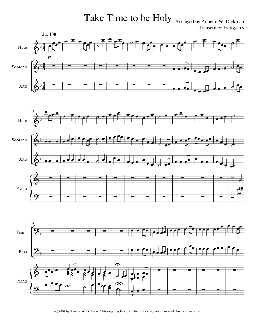 Take Time to be Holy Sheet music for Piano, Soprano, Alto, Tenor & more ...