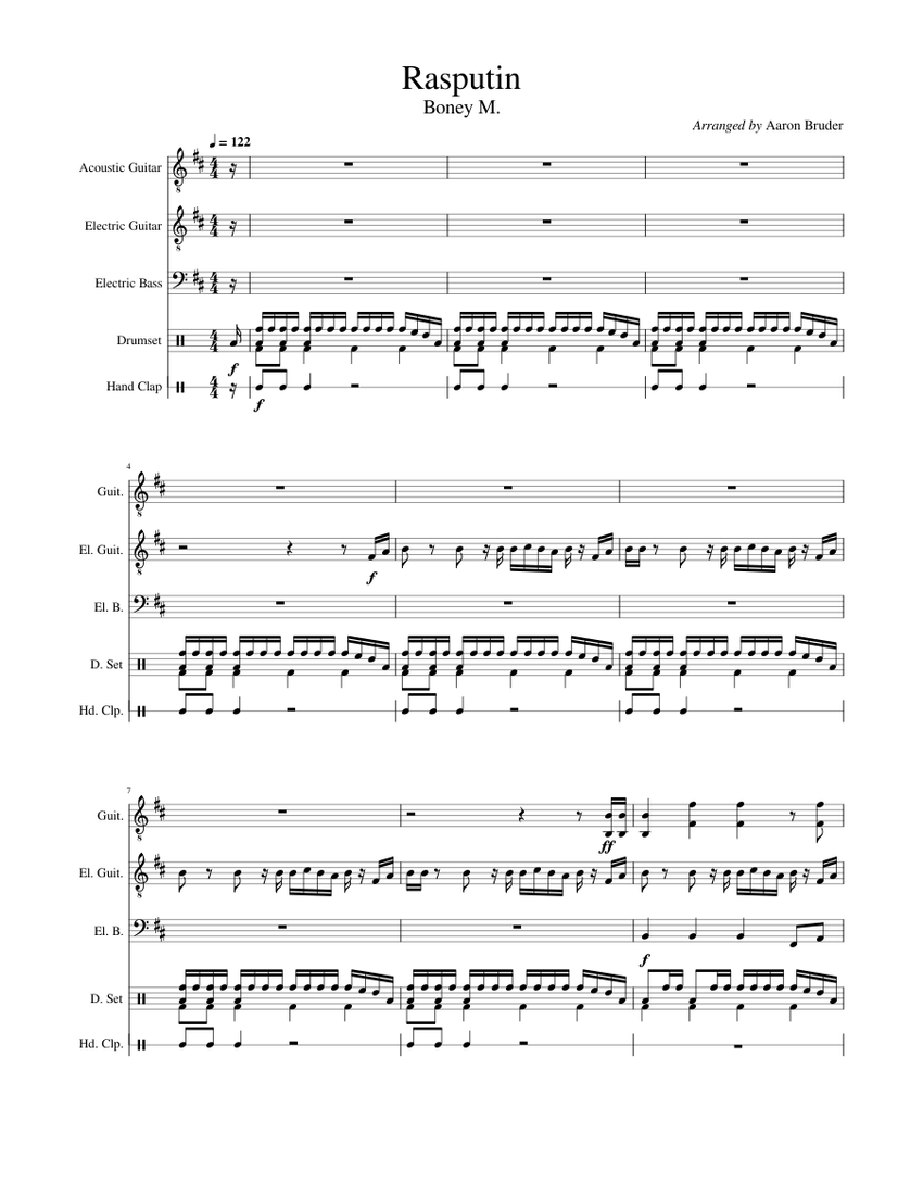 Rasputin Sheet music for Guitar, Bass guitar, Drum group, Hand clap ...