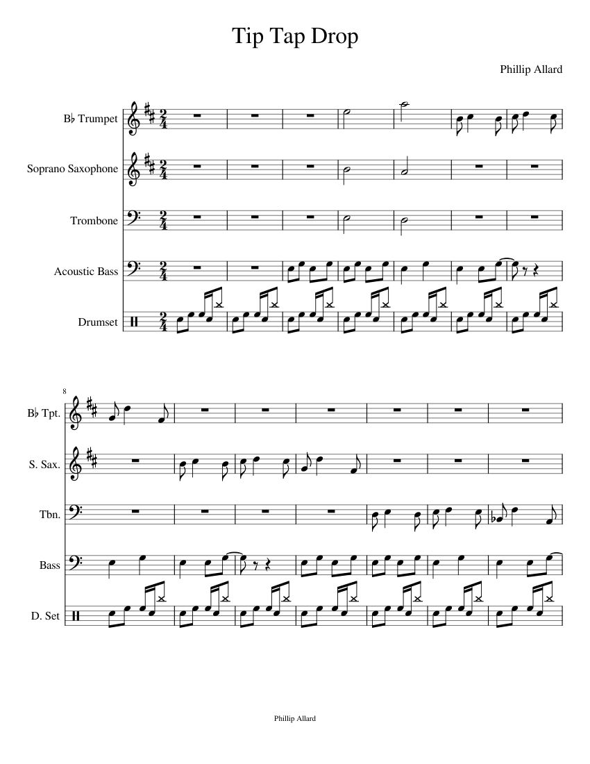 Tip Tap Drop Sheet music for Trombone, Trumpet in b-flat, Bass guitar ...