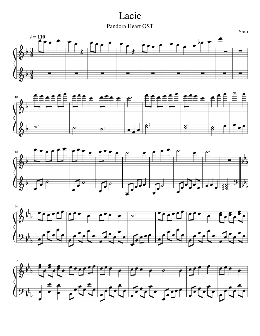 Pandora Heart OST - Lacie【Piano Arrangement】 Sheet Music for Piano ...