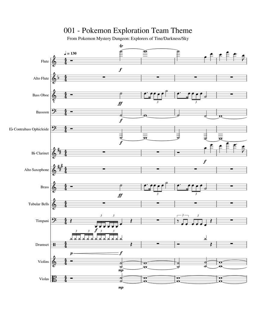 001 - Pokemon Exploration Team Theme Sheet music for Flute, Oboe ...
