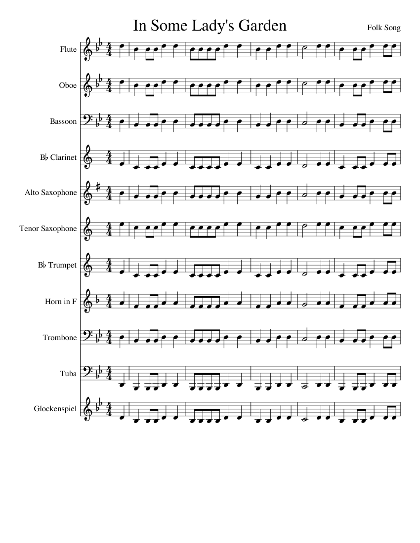 In Some Lady's Garden Sheet music for Trombone, Tuba, Flute, Oboe ...