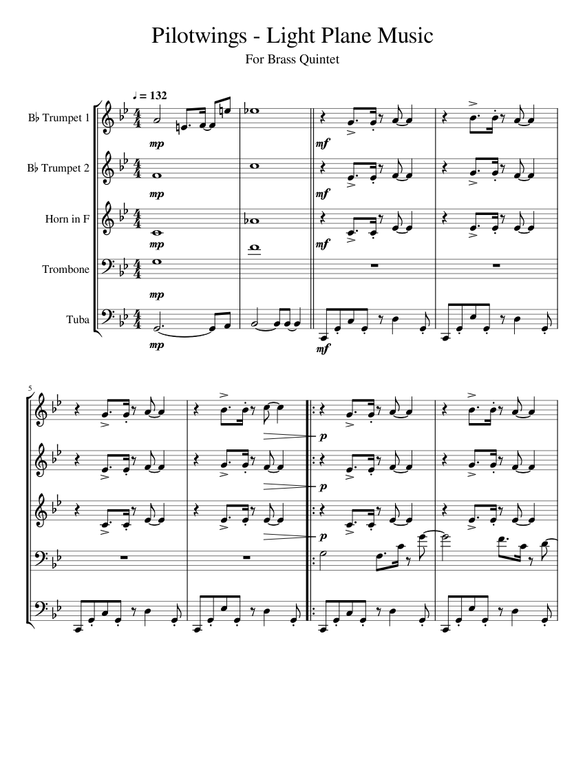 Pilotwings_-_Light_Plane_Music Sheet music for Trombone, Tuba, Trumpet ...
