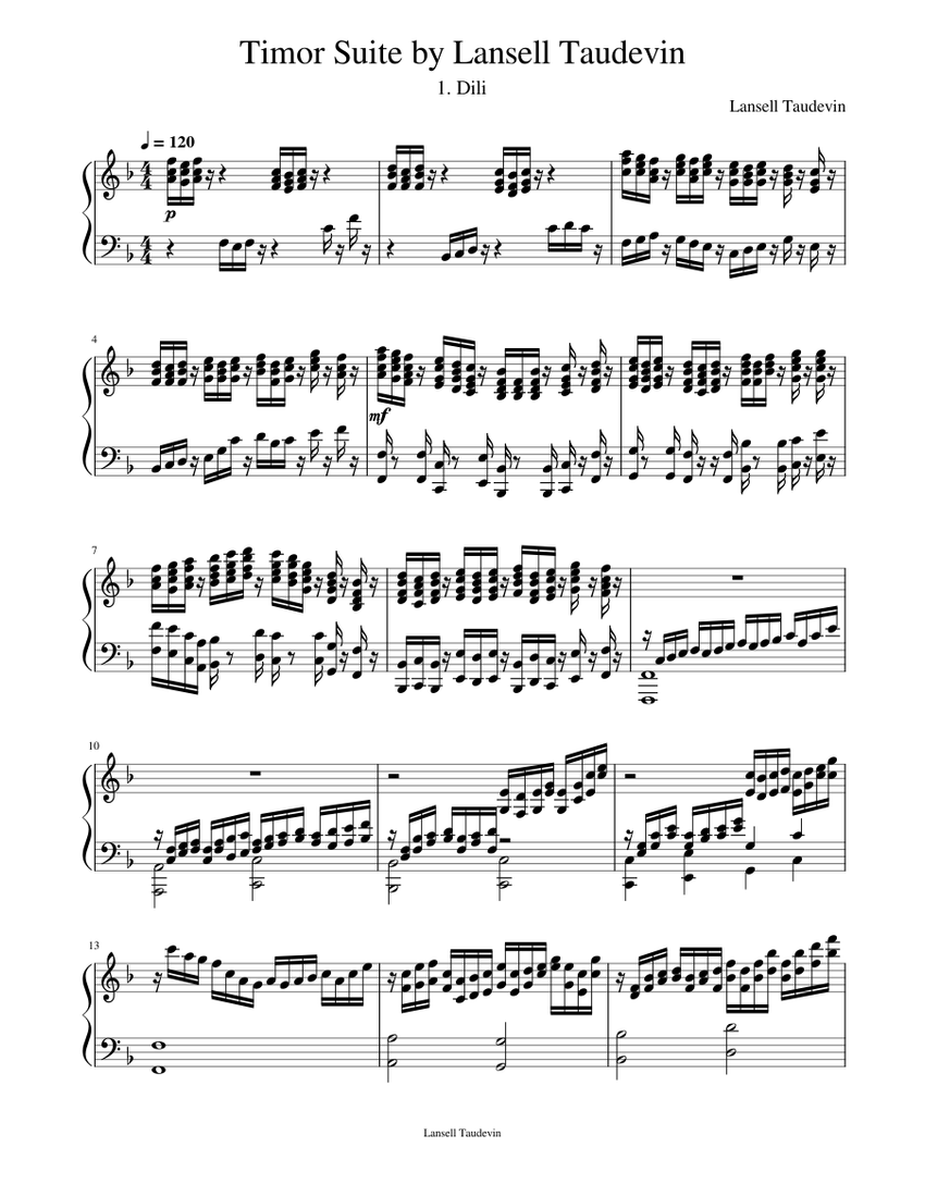 Timor Suite Dili 1 by Lansell Taudevin Sheet music for Piano (Solo ...