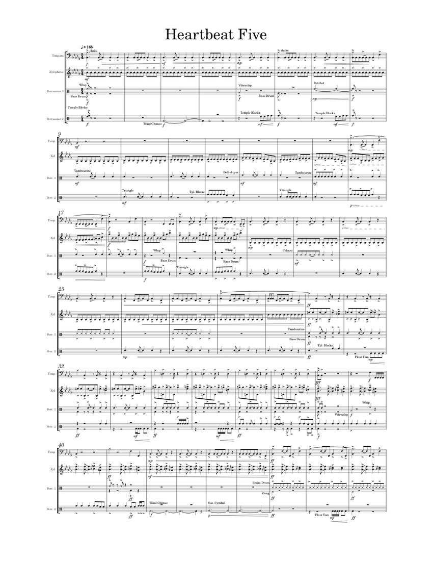 Heartbeat Five adapted percussion 4 Sheet Music for Timpani, Drum group ...