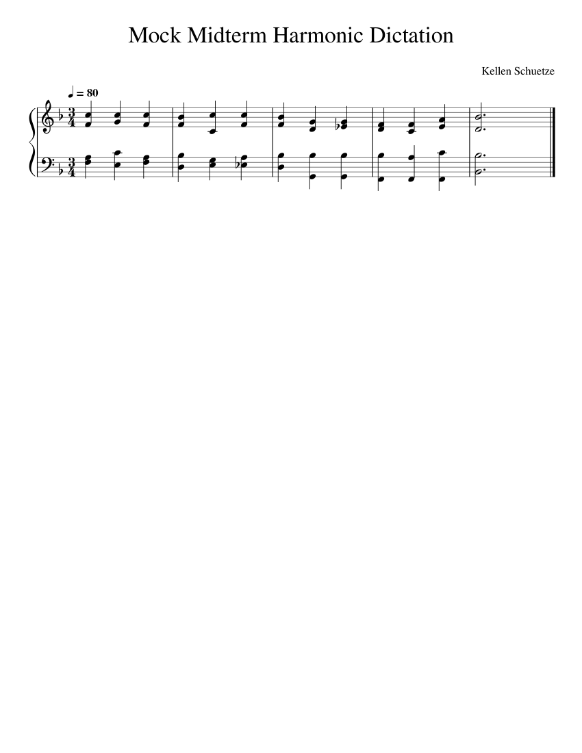 Mock Midterm Harmonic Dictation Sheet music for Piano (Solo) Easy ...