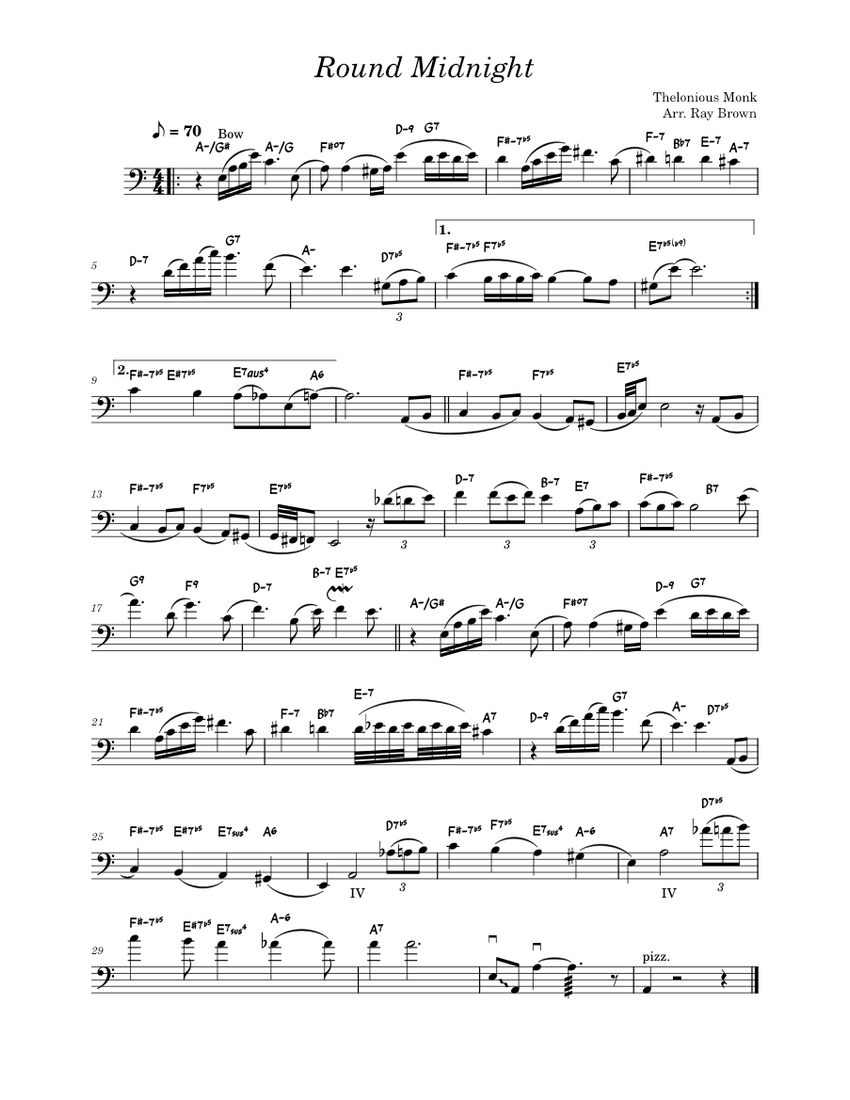 Round Midnight – Monk Thelonious Sheet music for Contrabass (Solo ...