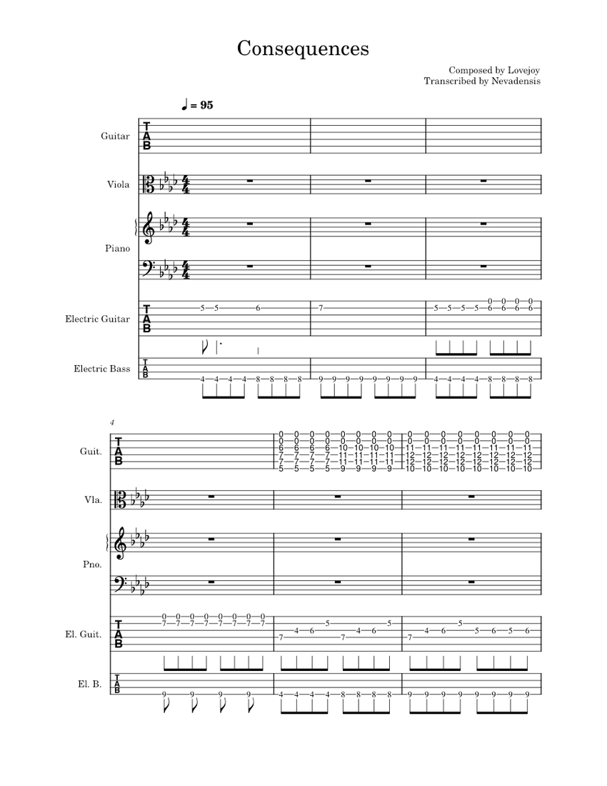 Consequences – Lovejoy Cover Sheet music for Piano, Viola, Guitar, Bass guitar (Mixed Quintet ...