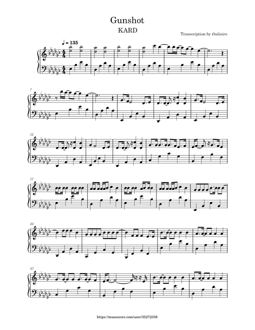 Kard (카드) - Gunshot [Piano Version] Sheet music for Piano (Solo ...