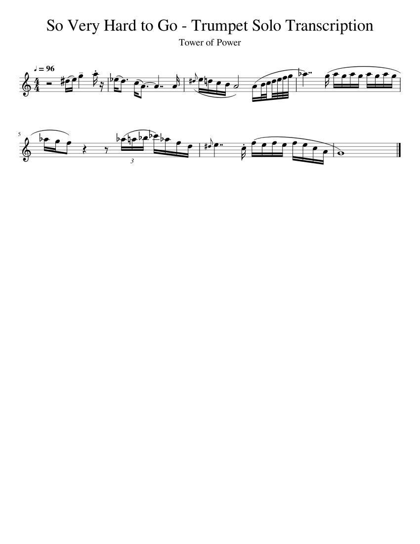 So Very Hard to Go - Trumpet Solo Transcription Sheet Music for Trumpet ...