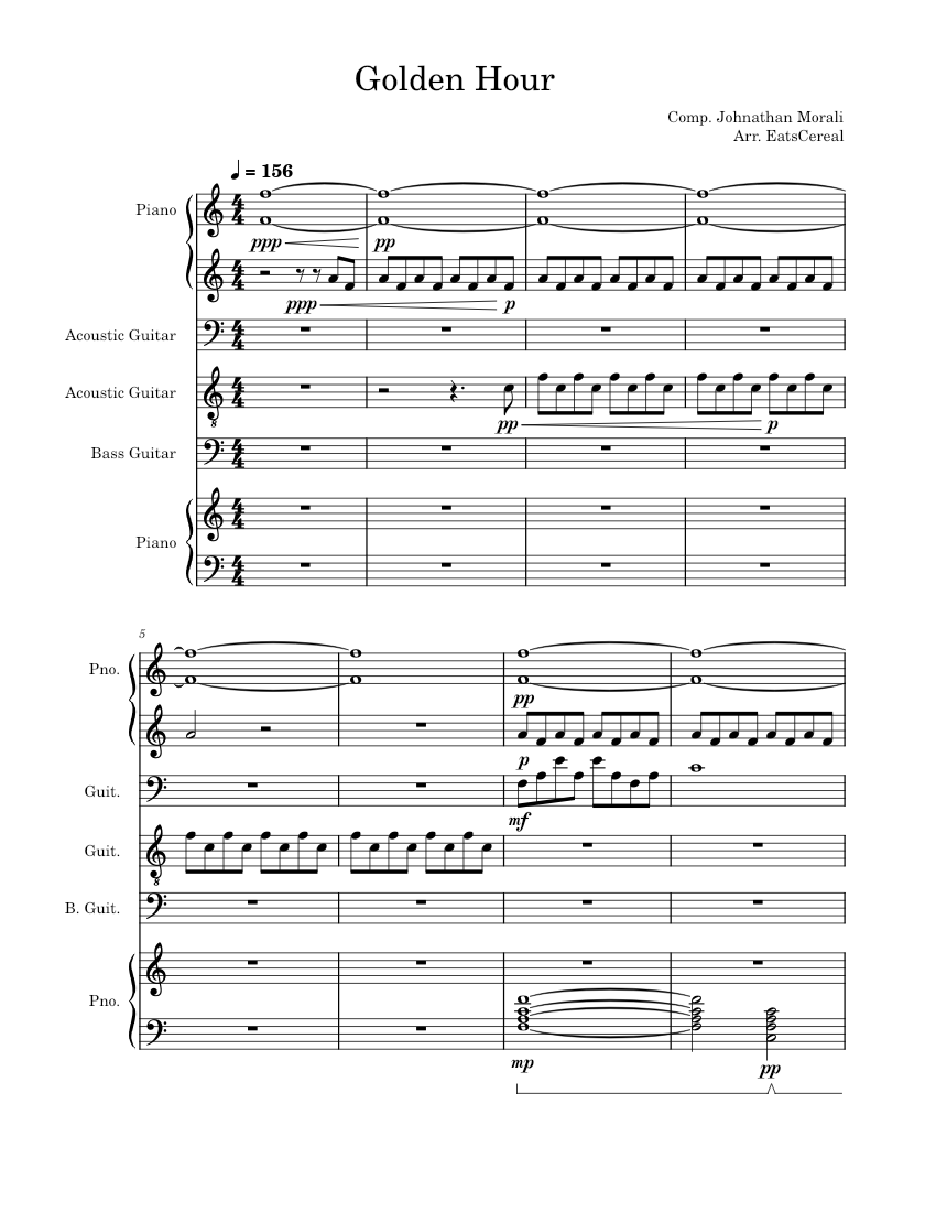 Golden Hour Sheet Music for Piano, Guitar, Bass guitar (Mixed Ensemble ...
