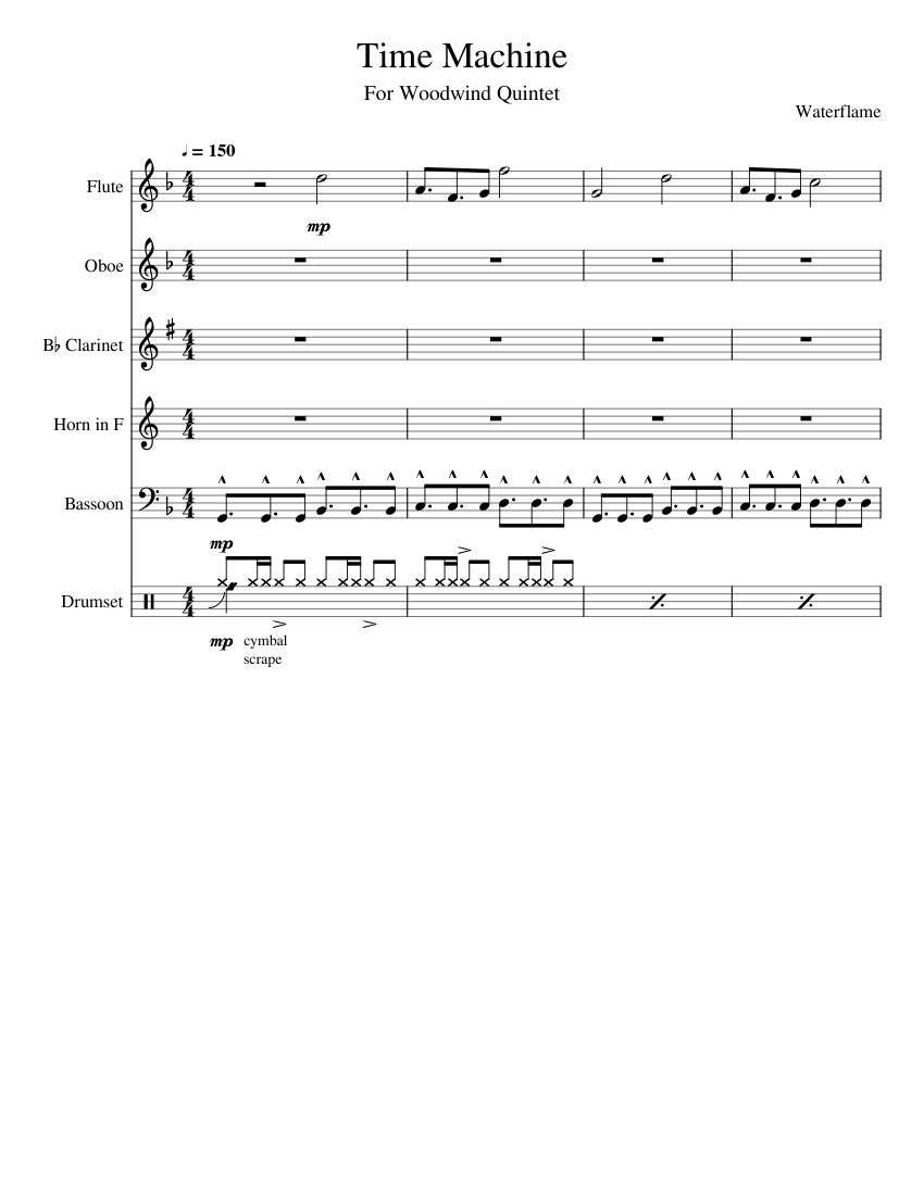 Time Machine - Waterflame (Wind Quintet) Sheet Music for Flute, Oboe ...