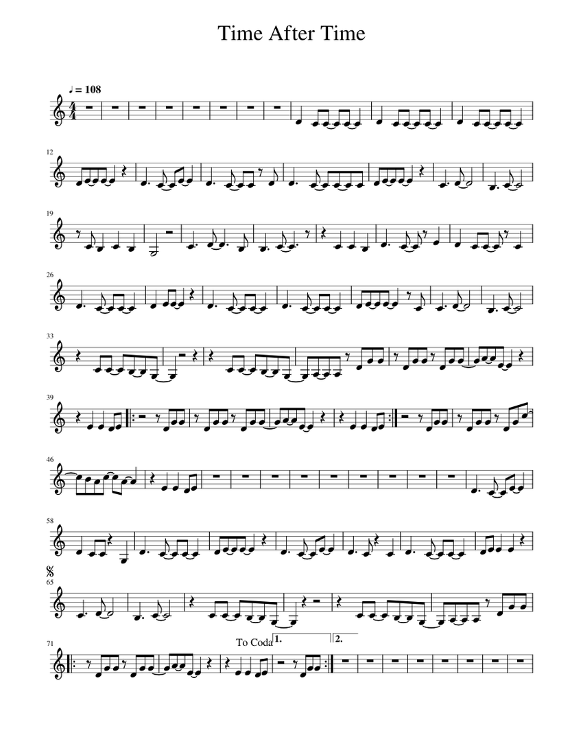 Time After Time Sheet music for Piano (Solo) Easy | Musescore.com