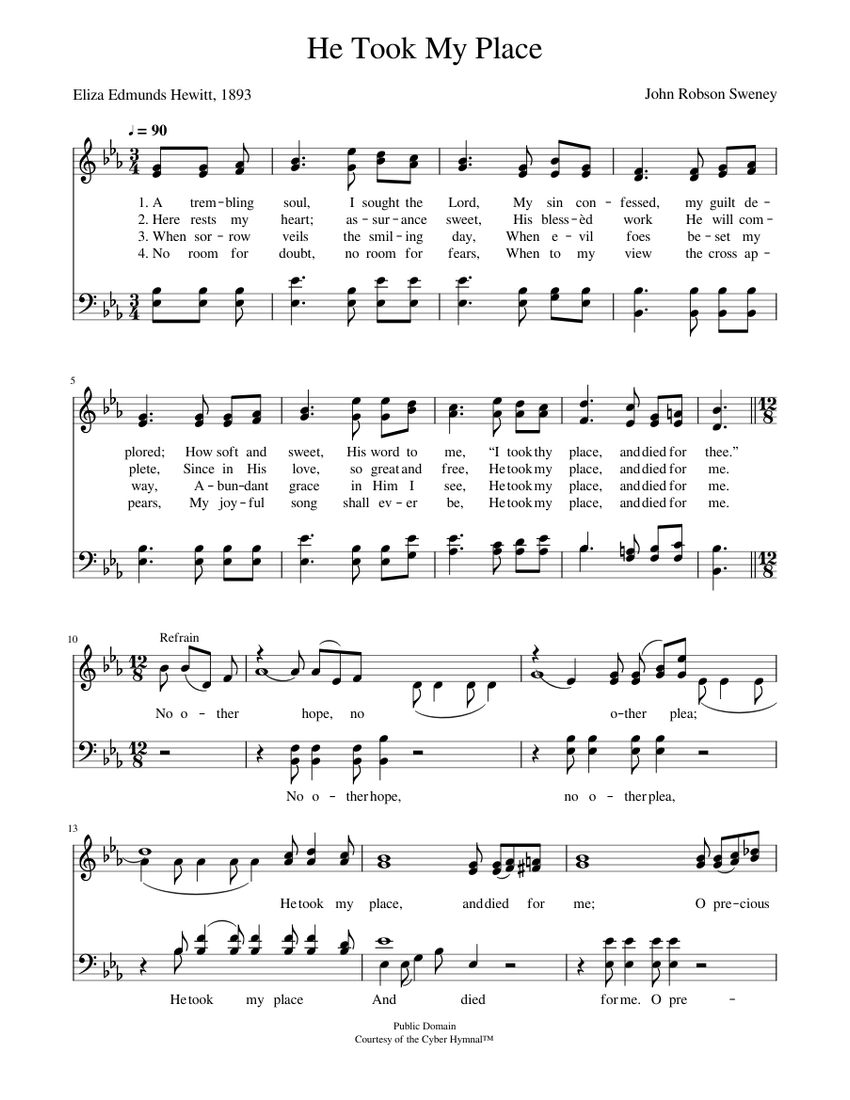He took my place - John R. Sweney Sheet Music for Piano (Piano Duo ...