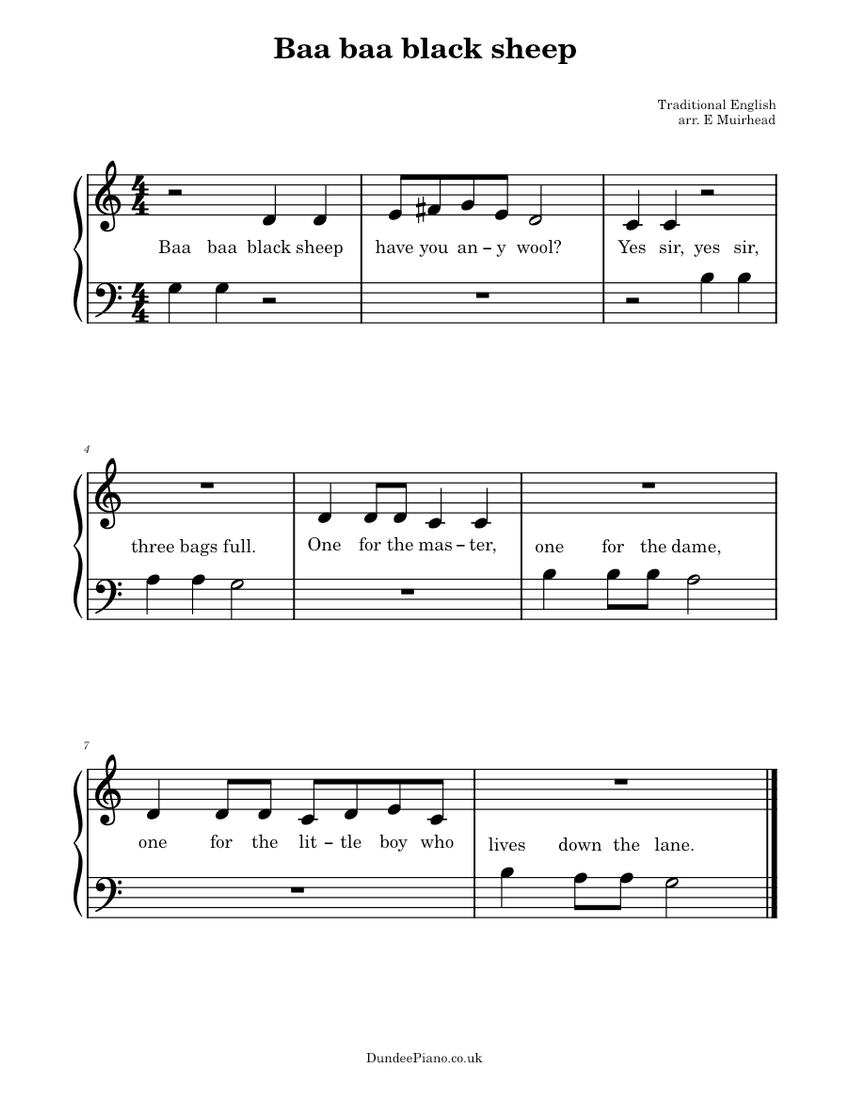 Baa baa black sheep – Misc Traditional Sheet music for Piano (Solo ...