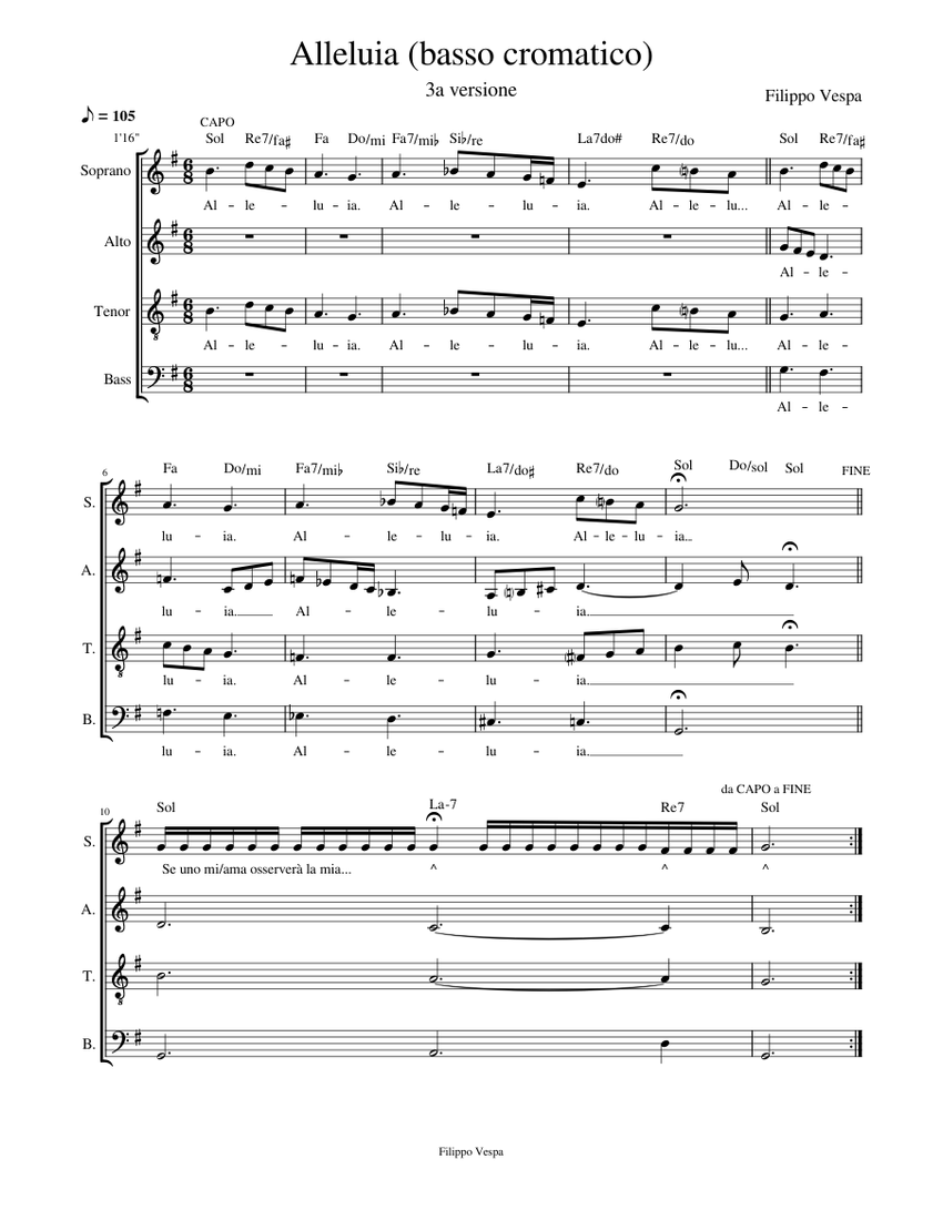Alleluia (basso cromatico) - 3a versione Sheet music for Soprano, Alto ...