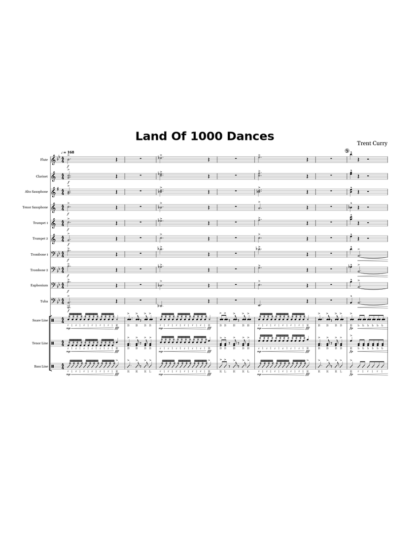 Land Of 1000 Dances Sheet Music for Trombone, Euphonium, Tuba, Flute ...