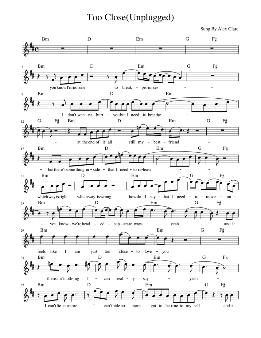 +Too Close(Unplugged) Sheet music for Piano (Solo) Easy | Musescore.com