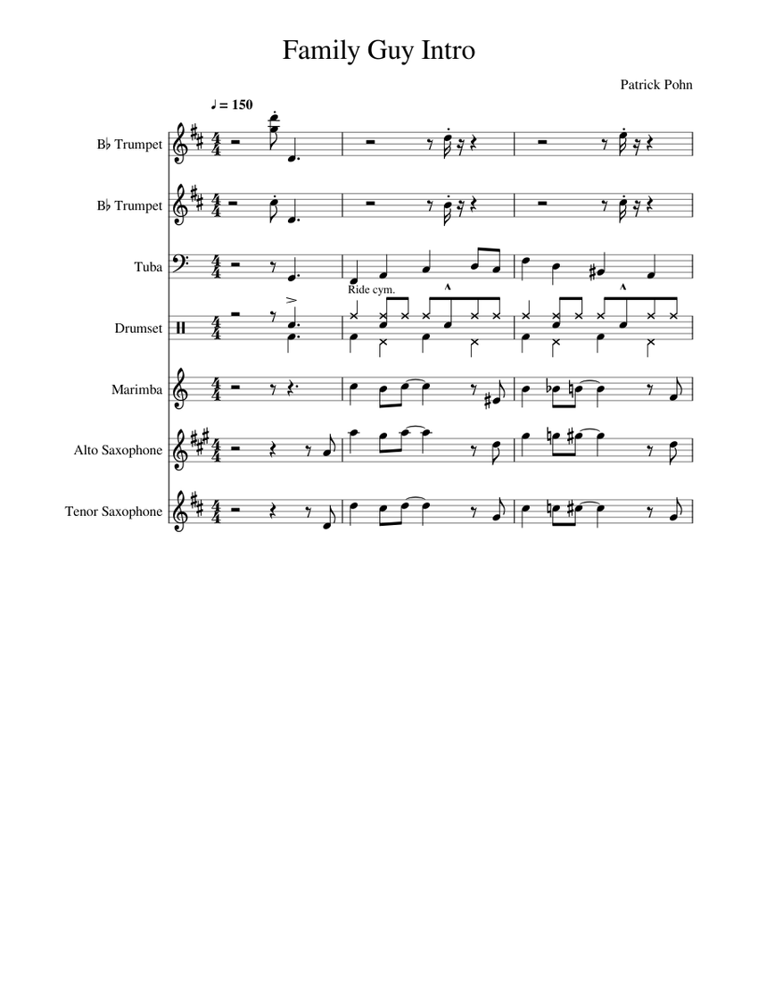 Family Guy Intro Sheet music for Tuba, Saxophone alto, Saxophone tenor ...