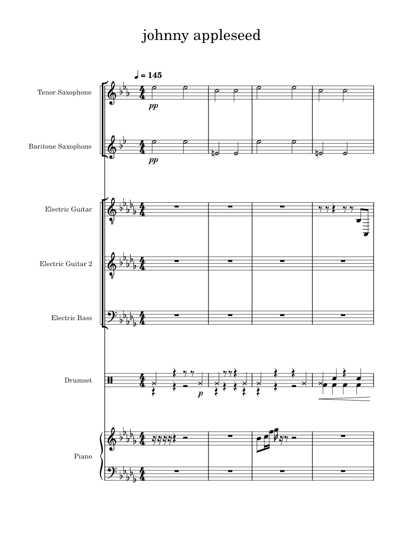 johnny appleseed Sheet Music for Piano, Saxophone tenor, Saxophone ...