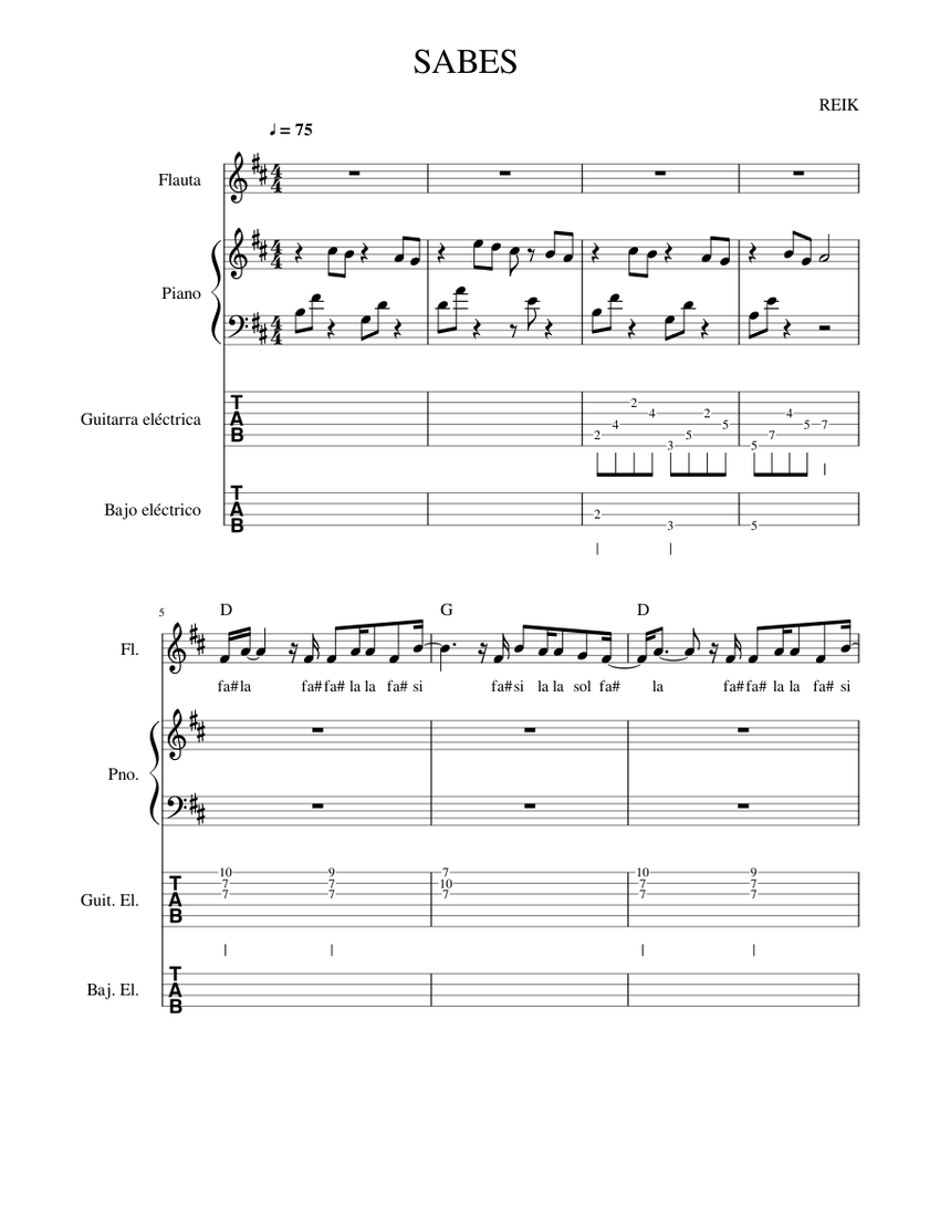 SABES GUITARRA BAJO VOZ O FLAUTA Sheet Music and Tab with Chords for ...