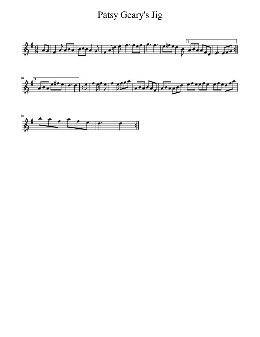 Patsy Geary's Jig Sheet music for Piano (Solo) | Musescore.com