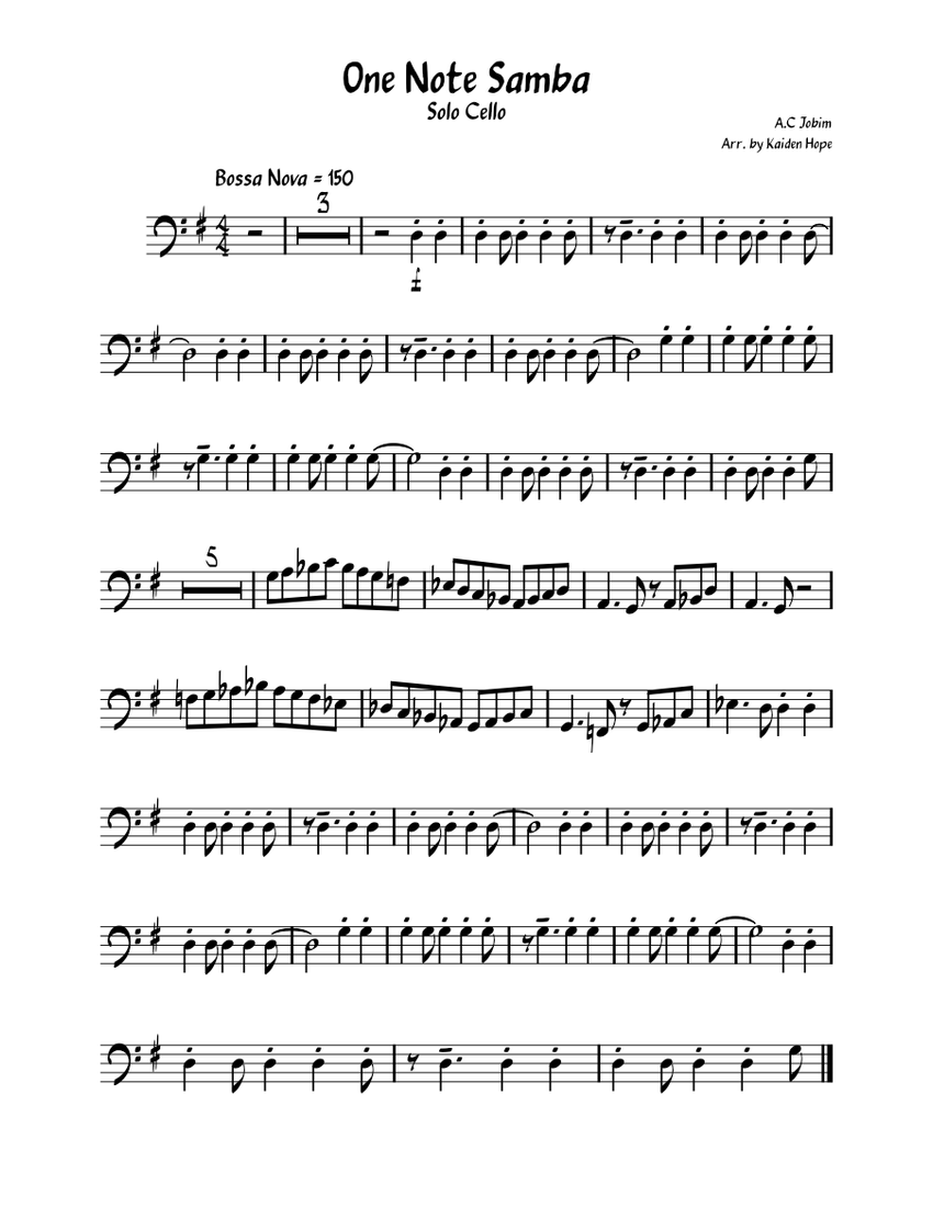 One_Note_Samba_For_Cello Sheet music for Cello (Solo) | Musescore.com