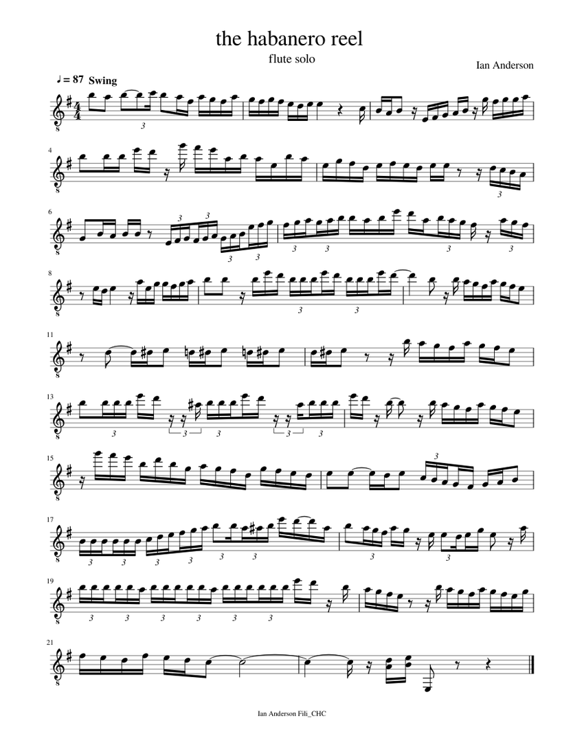 The Habanero Reel Flute Solo Sheet music for Guitar (Solo) | Musescore.com