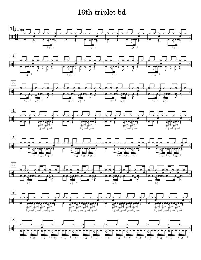 16th triplet bd Sheet music for Drum group (Solo) | Musescore.com