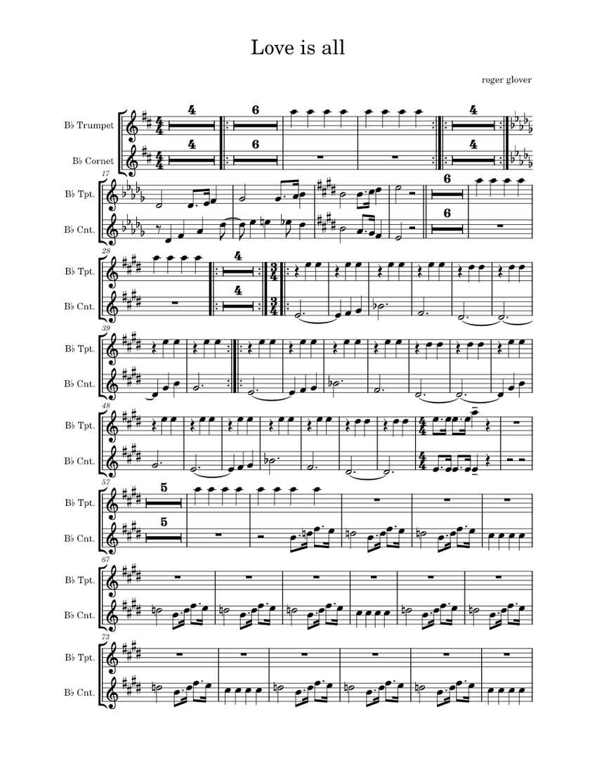 Love is all – Roger Glover Love is all Sheet Music for Cornet, Trumpet ...