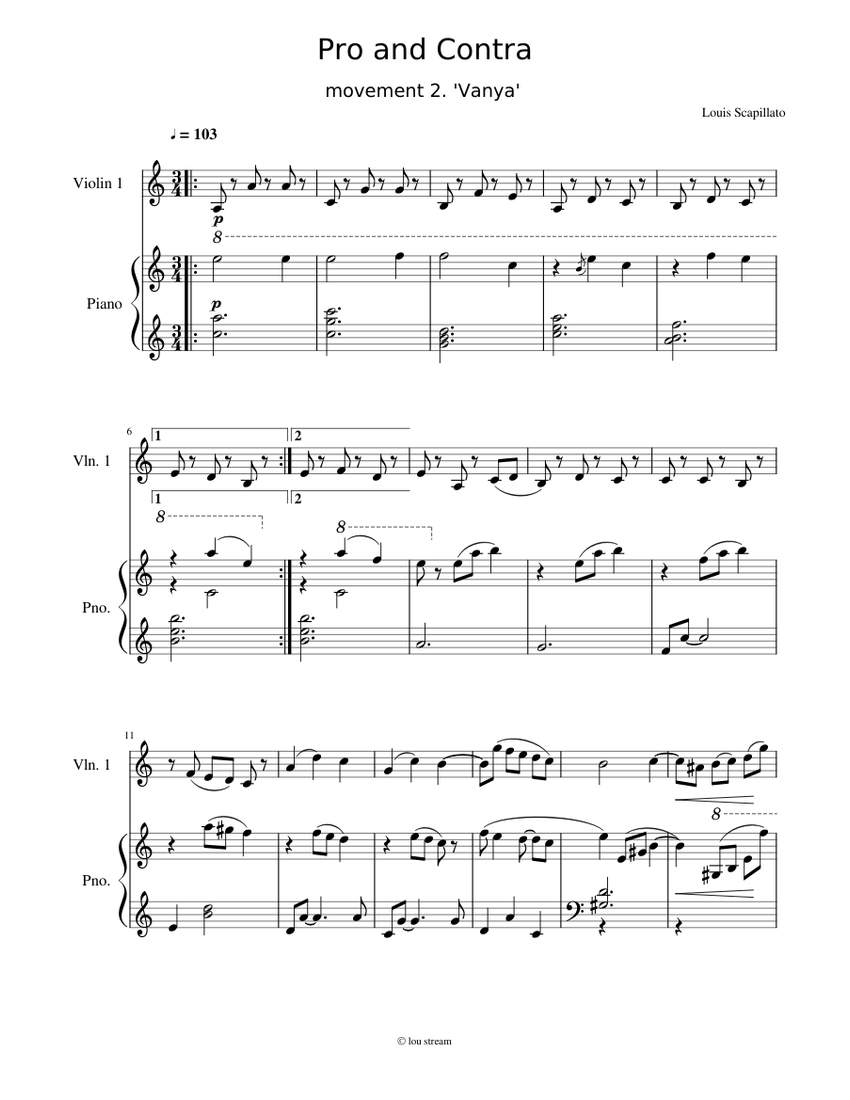 Pro and Contra mvt,2 (Vanya) by Louis Scapillato Sheet music for Piano ...