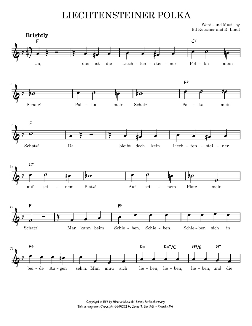 Liechtensteiner Polka [lead sheet] Sheet Music with Chords for Piano ...