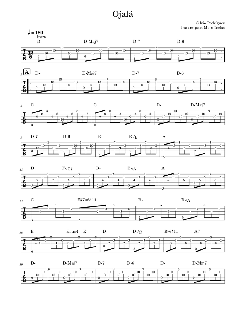 Ojalá - Silvio Rodriguez Sheet Music and Tab with Chords for Guitar ...