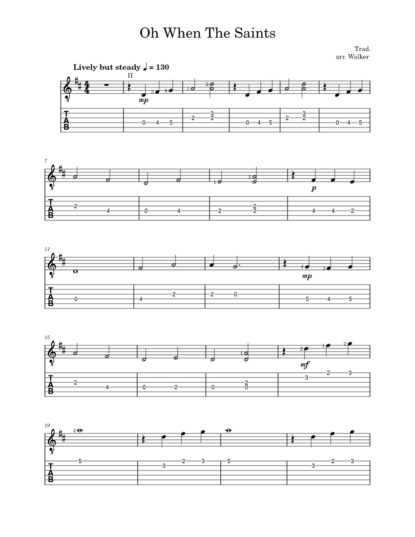 GTR35-M4 Oh When The Saints Sheet Music for Guitar (Mixed Duet ...
