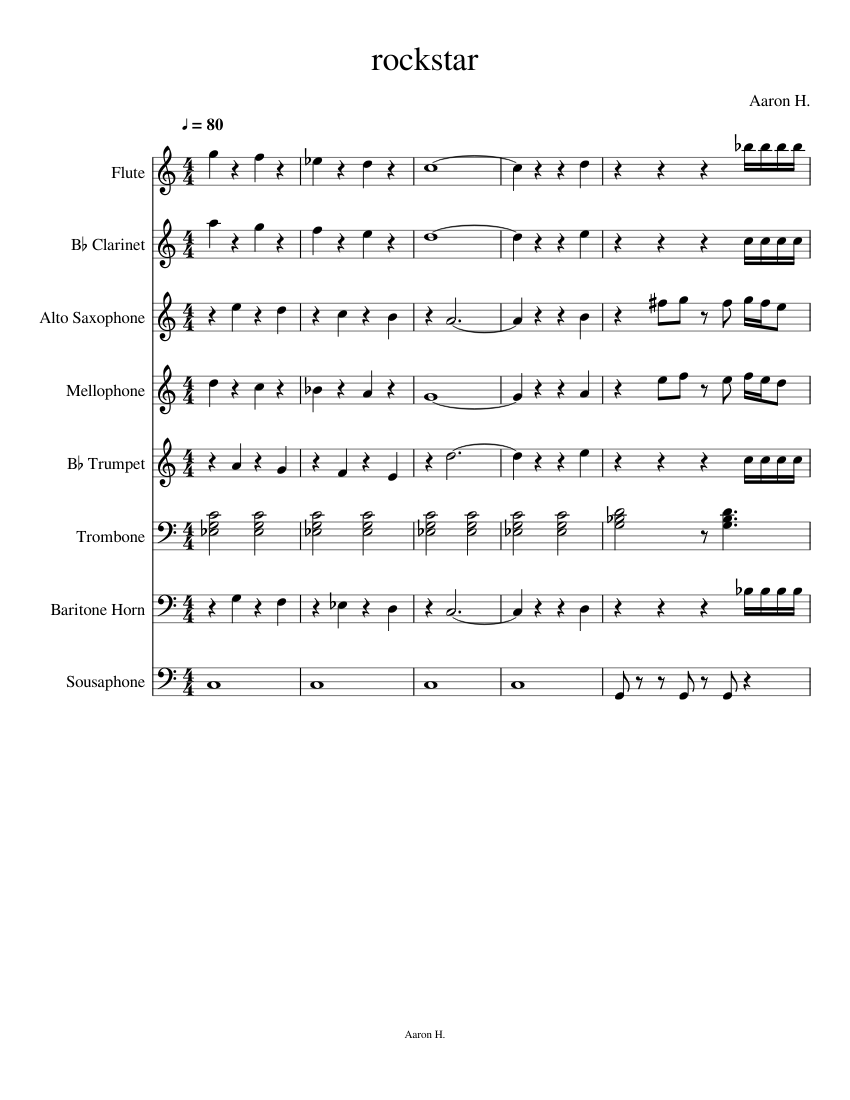 rockstar Sheet Music for Trombone, Flute, Clarinet other, Trumpet other ...